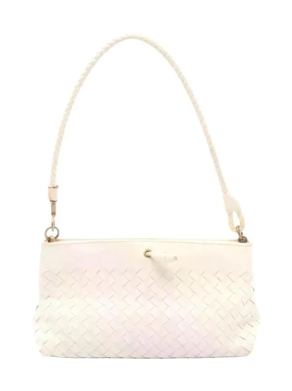 Bottega Veneta White Calf Leather Intrecciato Shoulder Bag - Neutrals