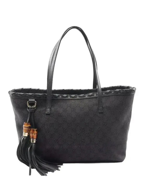 Gucci Gg Pattern Bamboo Tassel Tote Bag - Black