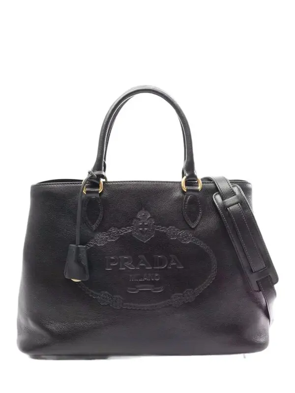 Prada Logo-jacquard Leather Handbag - Black