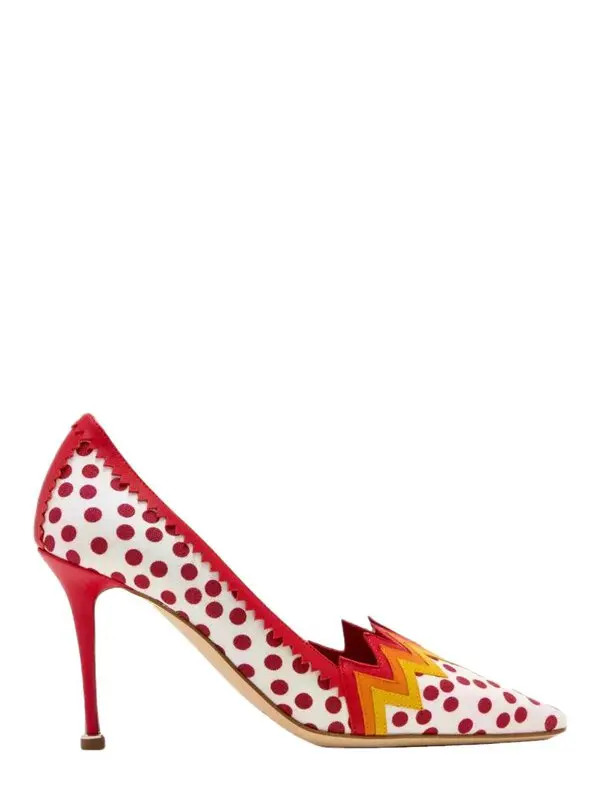 Manolo Blahnik Polka-dot Zigzag Trim Pumps - White
