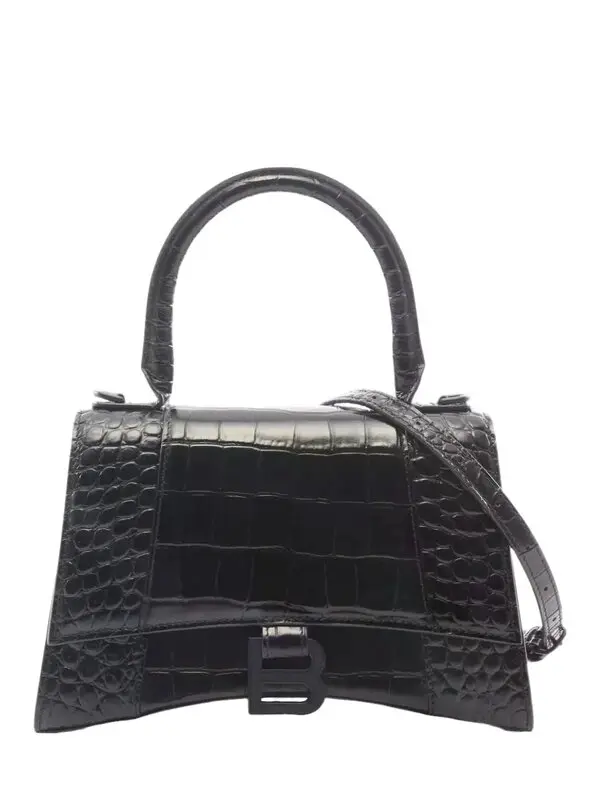 Balenciaga Small Hourglass Croc-embossed Tote Bag - Black