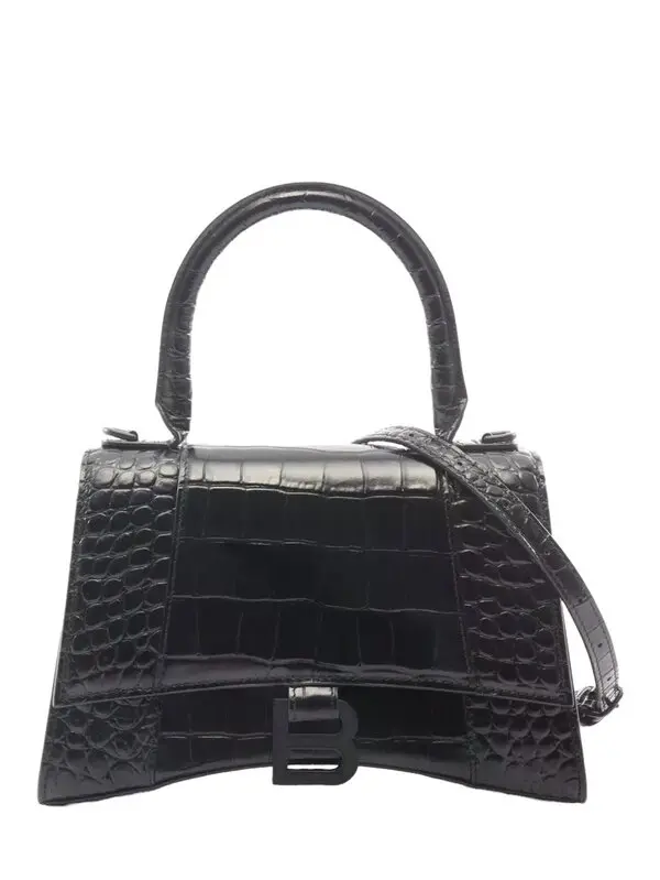 Balenciaga Small Hourglass Croc-embossed Tote Bag - Black