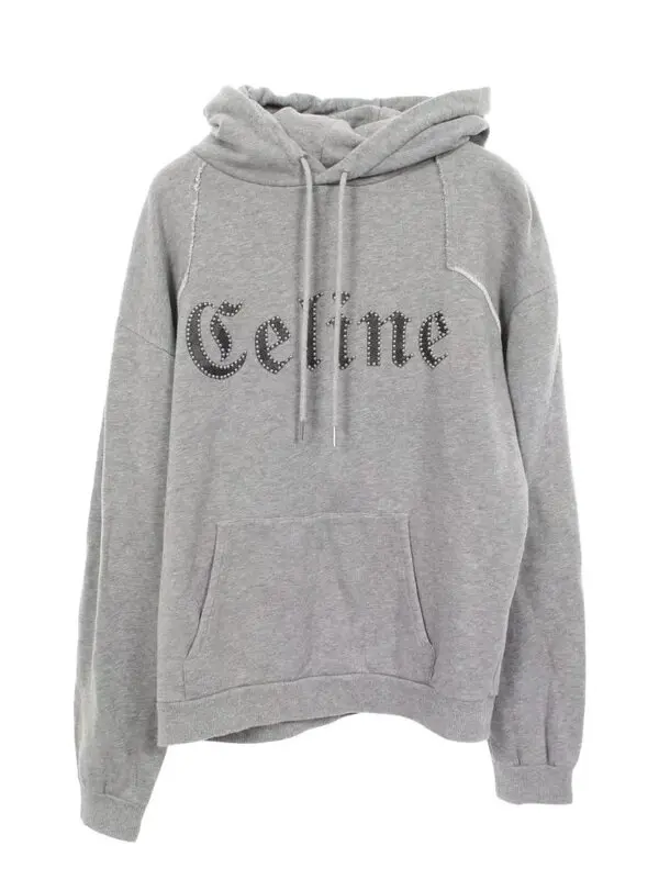 Celine Studded Logo Long Sleeve Hoodie - Grey