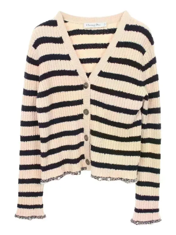 Dior Striped V-neck Cardigan - White