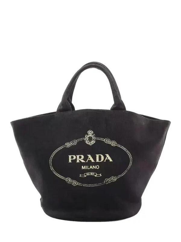 Prada Canapa Logo Print Tote Bag - Black