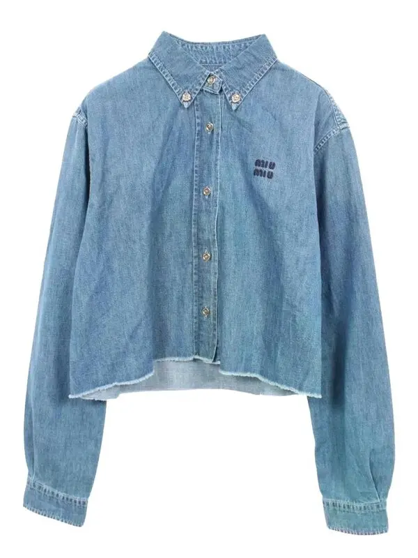 Miu Miu Cropped Logo-embroidered Denim Shirt - Blue