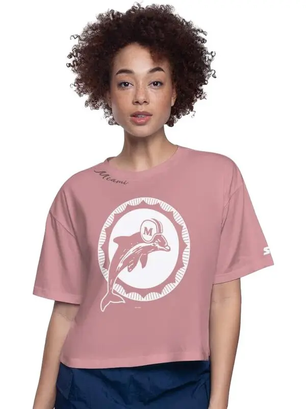 STARTER Miami Dolphins Play The Ball Cropped T-shirt By - Pink