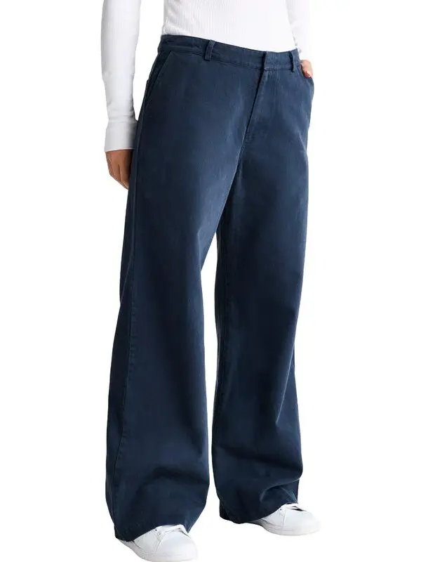Splendid Lee High Waist Wide Leg Cotton Pants - Navy
