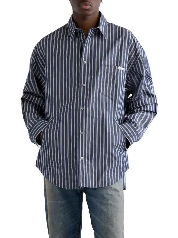 Acne Studios Satero Oversize Stripe Double Sleeve Poplin Button-up Shirt - Blue/white