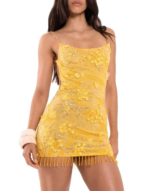 JADED LONDON Beaded Mesh Mirage Mini Dress - Yellow