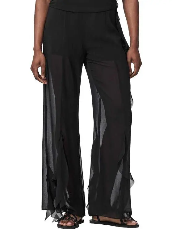 ALLSAINTS Minna Ruffled Wide Leg Trousers - Black