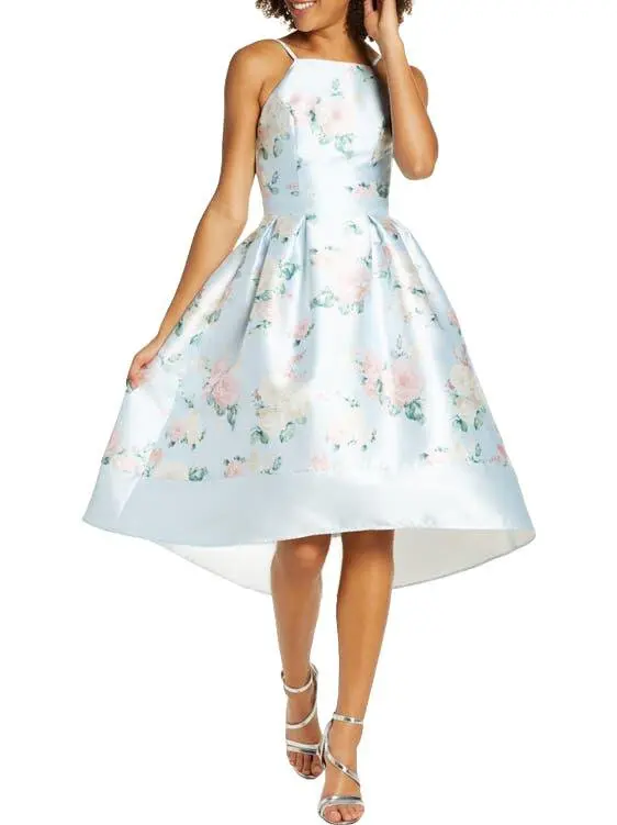 CHI CHI LONDON Tallie Floral Satin Halterneck Cocktail Dress - Blue