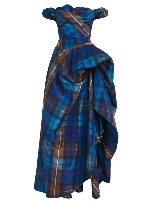 VIVIENNE WESTWOOD Tartan Off-the-shoulder Gown - Blue