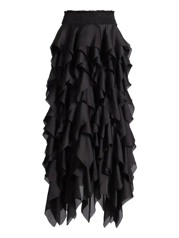 Balmain Silk Ruffled Maxi Skirt - Black
