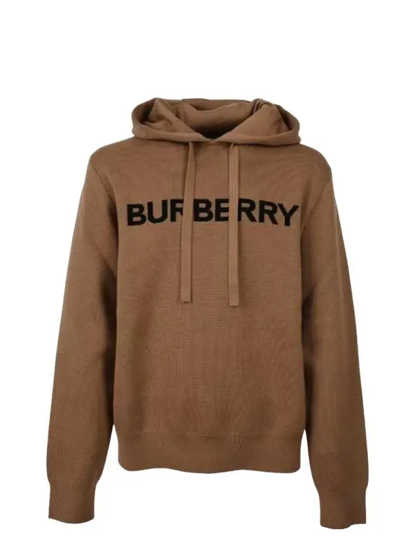 Burberry Logo Intarsia Knit Hoodie - Brown