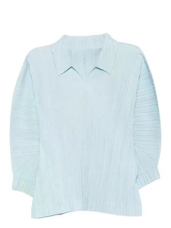 Issey Miyake V-neck Pleated Top - Blue