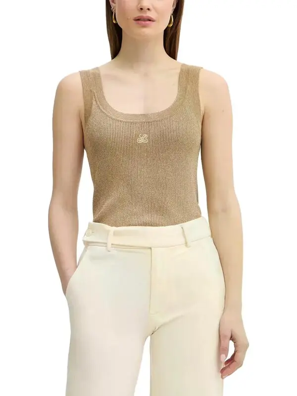 Luisa Spagnoli Ribbed-knit Logo-embroidered Sleeveless Top - Neutrals