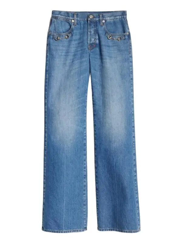 Gucci Bootcut Cotton Denim Pants With Horsebit Detail - Blue