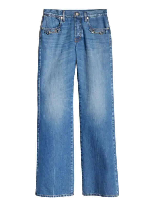 Gucci Bootcut Cotton Denim Pants With Horsebit Detail - Blue