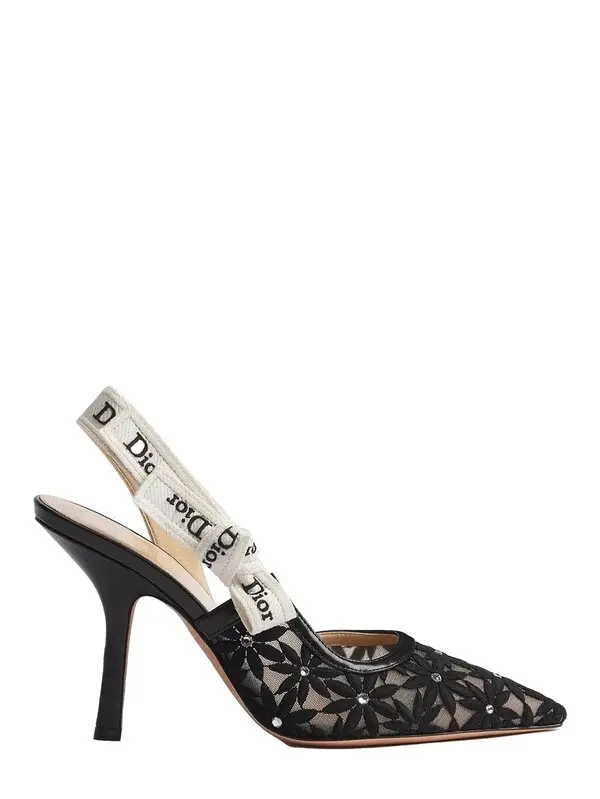 Dior J'adior Slingback Pump With Daisy Embroidery And Strass - Black