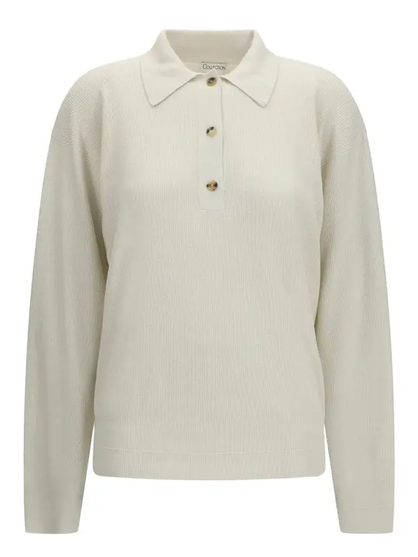 Calvin Klein Long Sleeve Polo Knitted Sweater - Cream