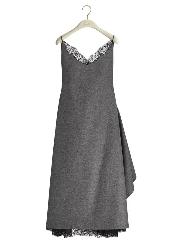 Dior Mid-length Asymmetrical Dress With Lace Details - Light Gray
