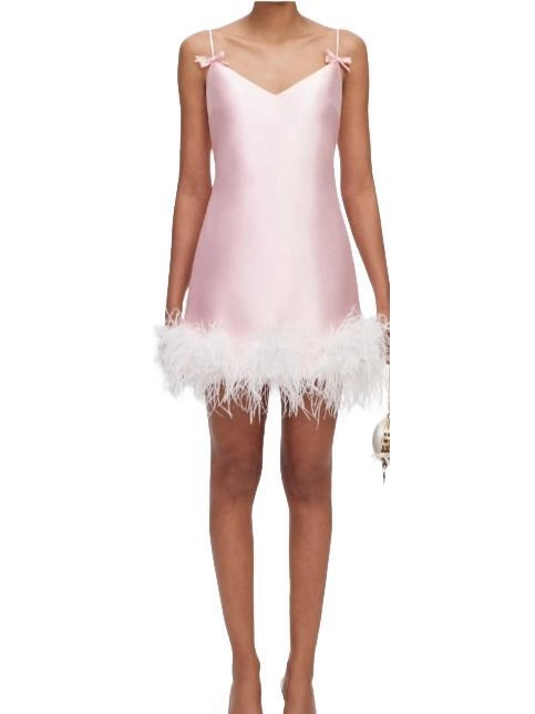 SELF-PORTRAIT Mini Dress With Feather Trims And Bow Motifs - Pink