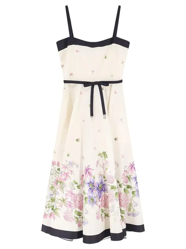 Dior Mid-length Flared Dress With Belt - White