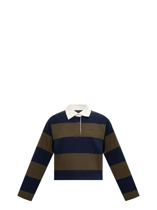 A.p.c. Striped Long Sleeve Knitted Polo Top - Green
