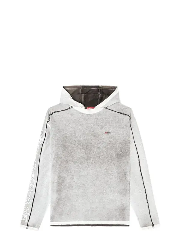 DIESEL® Long-sleeve Hoodie With Spray Treatment And Logo Embroidery - Gray/white