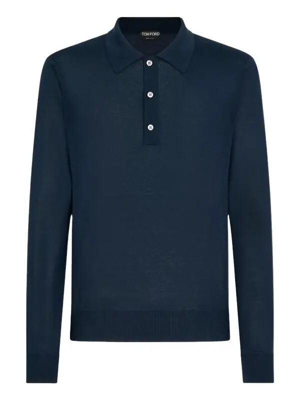 TOM FORD Long-sleeved Knit Polo Shirt - Deep Navy Blue
