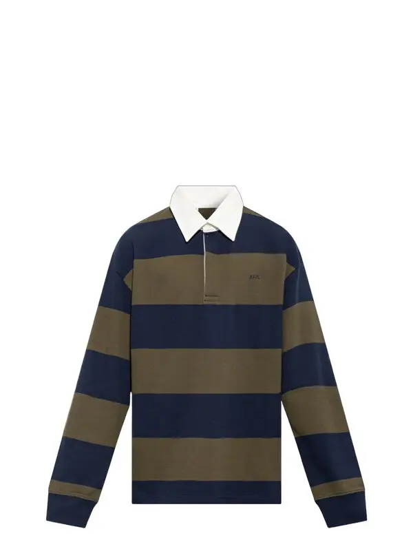 A.p.c. Striped Rugby Shirt With Button Placket - Green