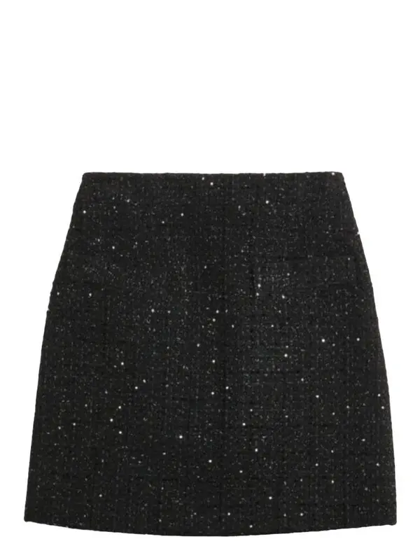 FAY Bouclé Tweed Mini Skirt With Sequins - Black