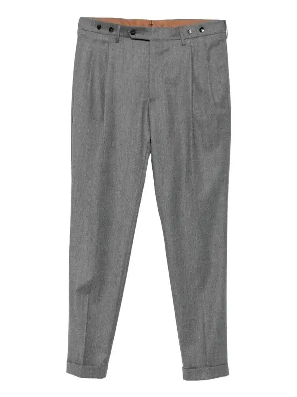BERWICH Pleated Wool Trousers With Turn-up Hems - Dark Gray