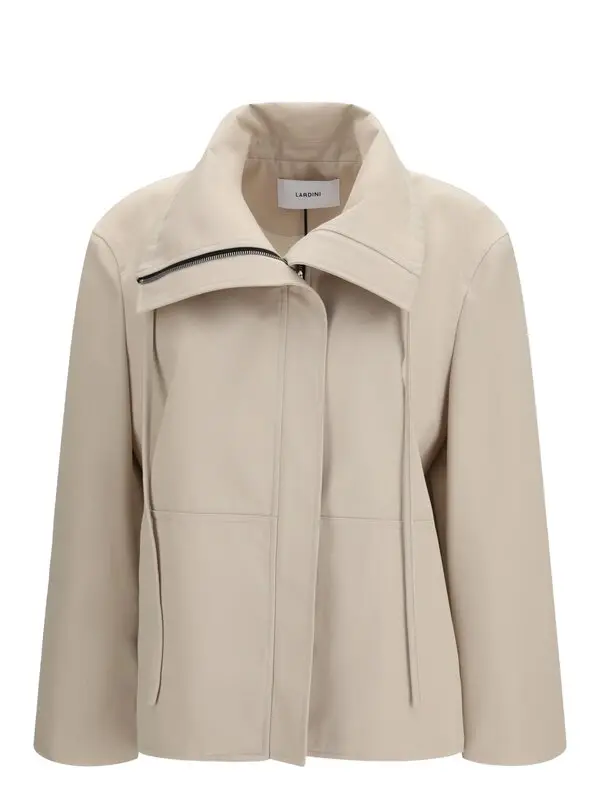 LARDINI High Neck Zip Jacket - Light Brown