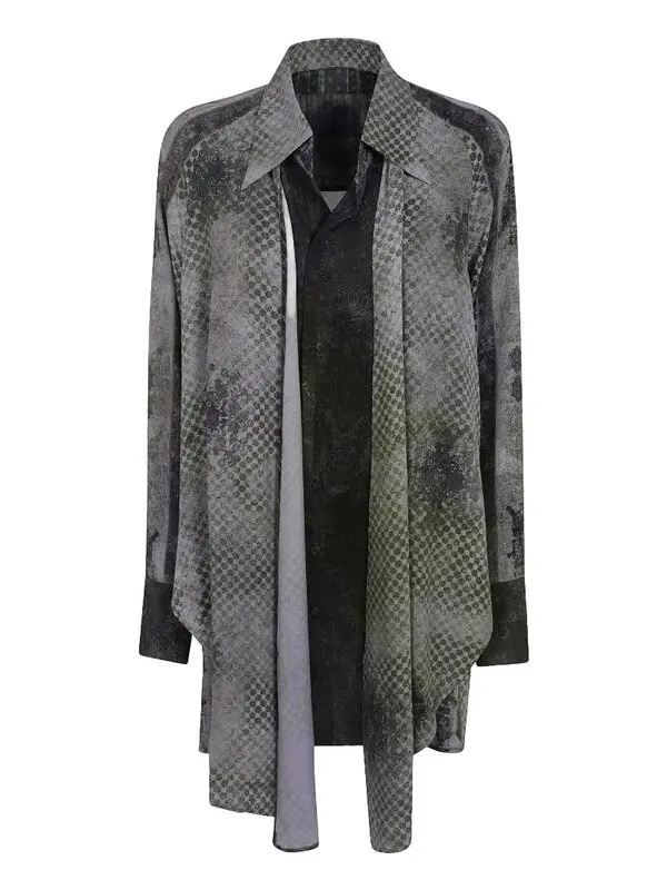 ZIGGY CHEN Abstract Print Layered Shirt - Grey