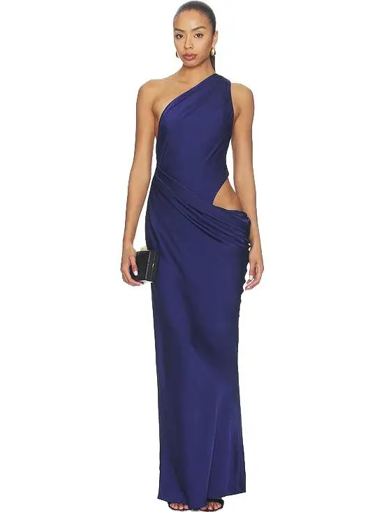 Misha Collection The Isadora Satin Gown - Deep Blue