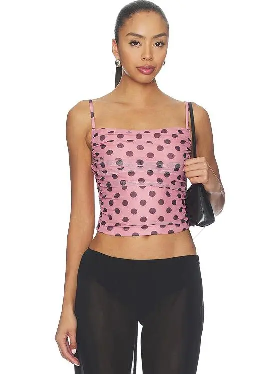 MADISON THE LABEL Polina Ruched Mesh Top - Pink