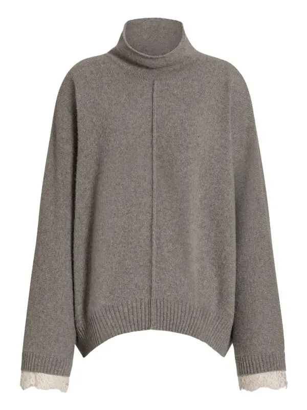 Alberta Ferretti Cashmere Turtleneck Sweater With Lace Detailing - Multicolor