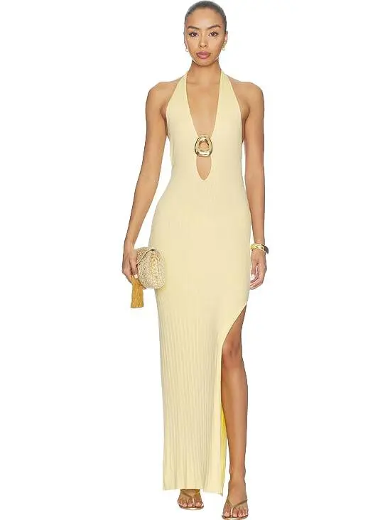 RUNAWAY THE LABEL Lilabelle Halter Knit Maxi Dress - Lemon