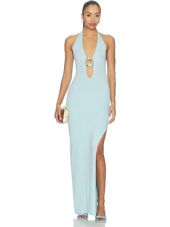 RUNAWAY THE LABEL Lilabelle Halter Knit Maxi Dress - Sky Blue