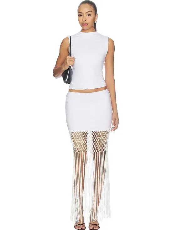 MORE TO COME Nolani Fringe Maxi Skirt Set - White