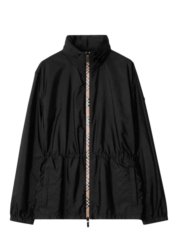 Burberry Technical Nylon Zip-up Jacket With Check Trim - Black