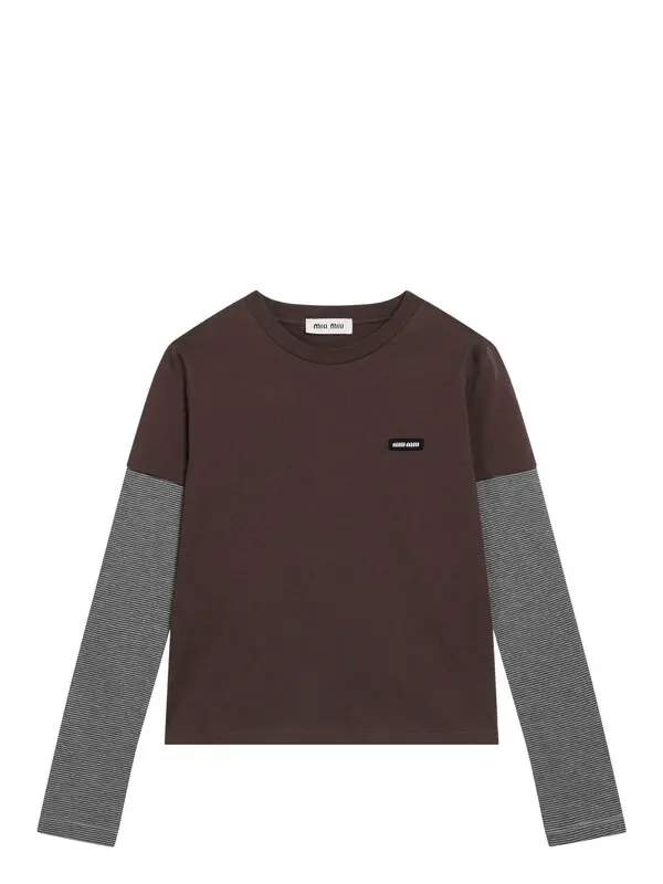 Miu Miu Layered Cotton Jersey T-shirt - Brown