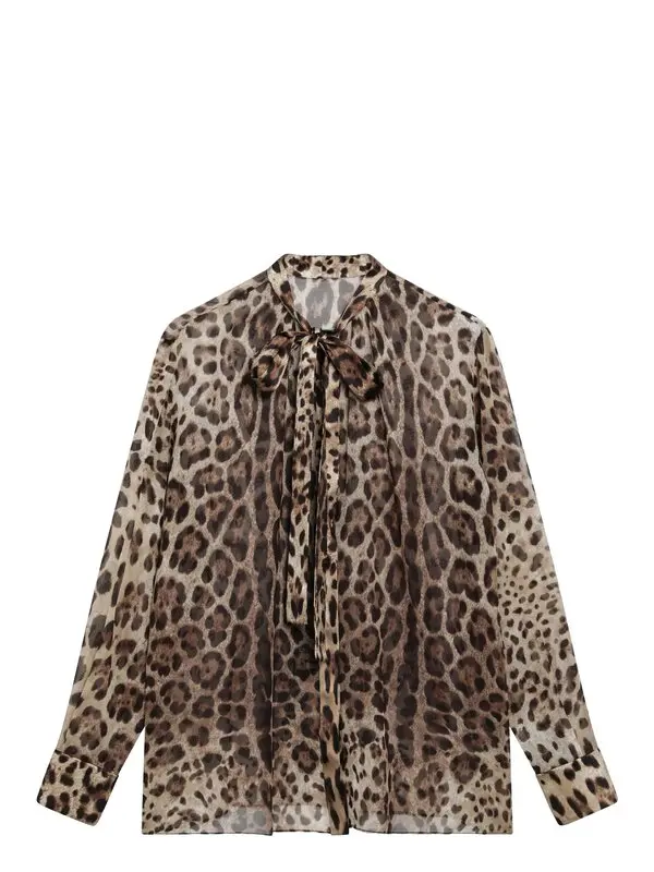 Dolce & Gabbana Leopard-print Silk Georgette Shirt - Brown