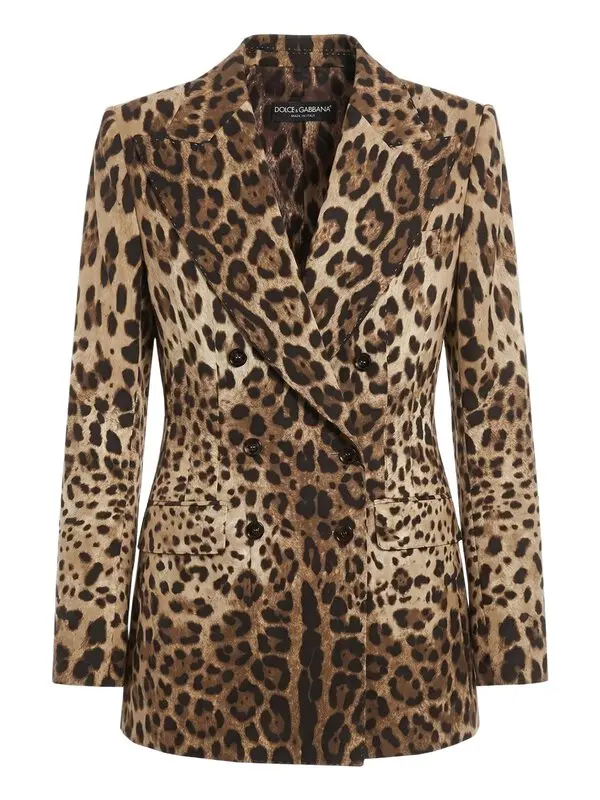 Dolce & Gabbana Leopard Print Double-breasted Wool Jacket - Brown
