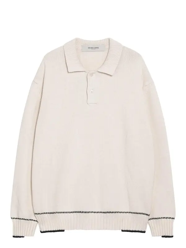 GOLDEN GOOSE Polo Rindley With Logo Print In Cotton Blend, Heritage - White