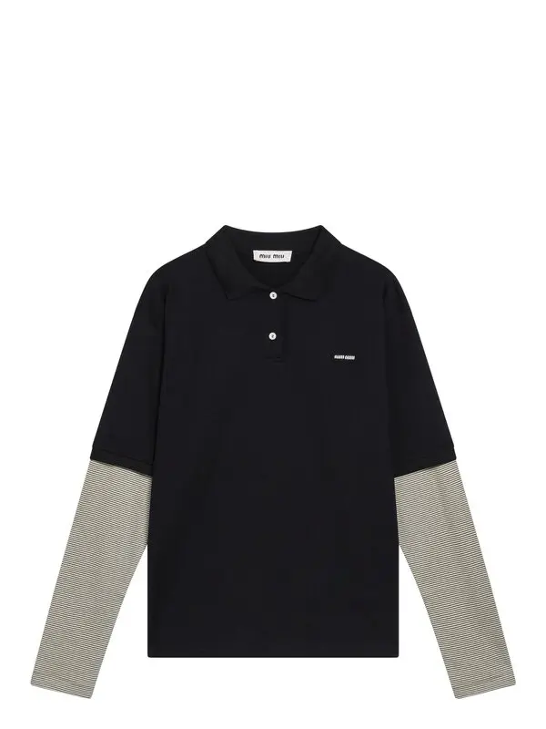Miu Miu Cotton Jersey Polo Shirt With Layered Sleeves - Blue