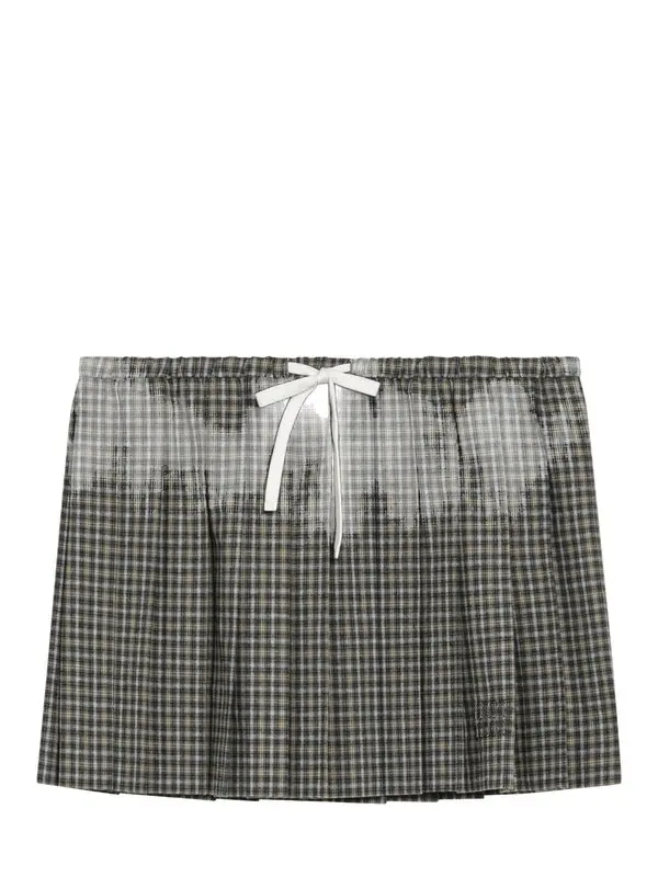 Miu Miu Checked Pleated Mini Skirt - Gray