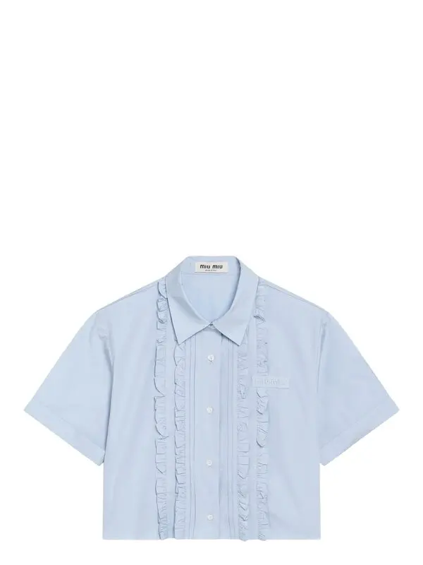 Miu Miu Cropped Poplin Shirt With Ruffles - Blue